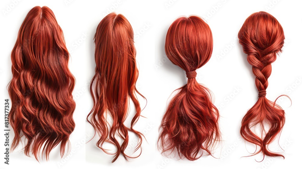 Different Types and Lengths of Red Hair on a White Background. Stock ...