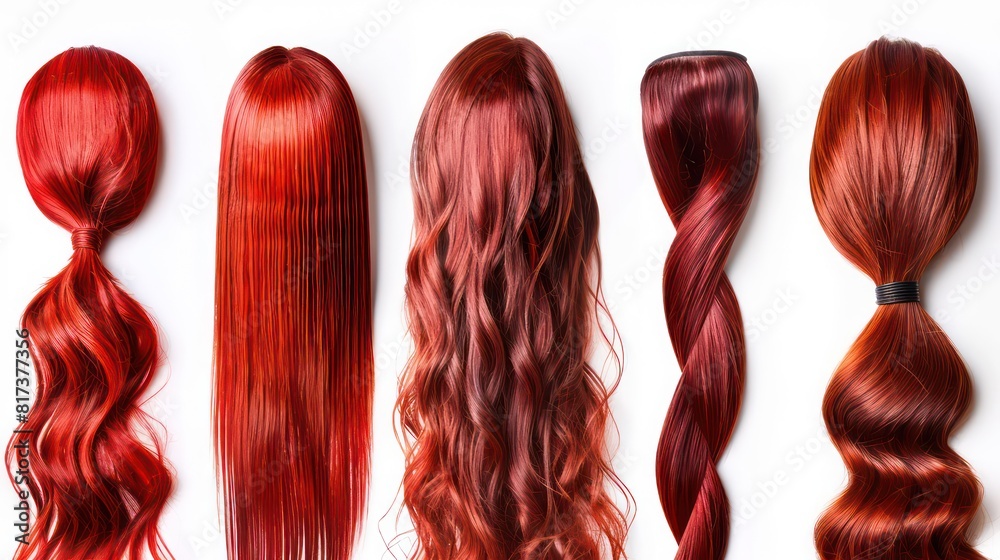 Different Types and Lengths of Red Hair on a White Background. Stock ...