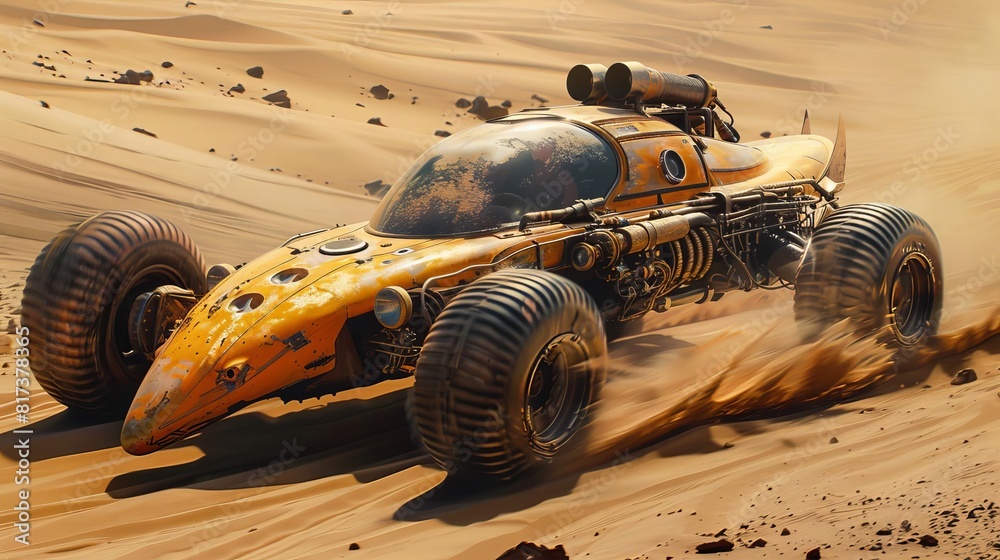 Vampire navigating a steampunk Mars rover in a futuristic race across ...