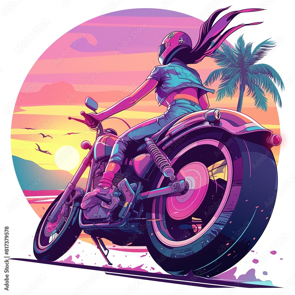Synthwave motorcycle riding vector illustrations for tshirt, sticker ...