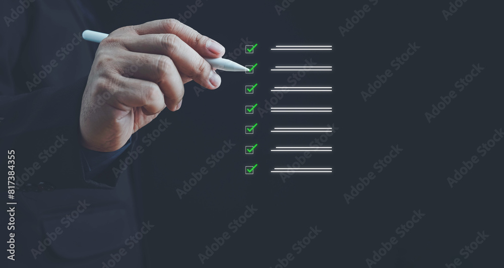 Electronic smart checklist and document on virtual screens concept ...