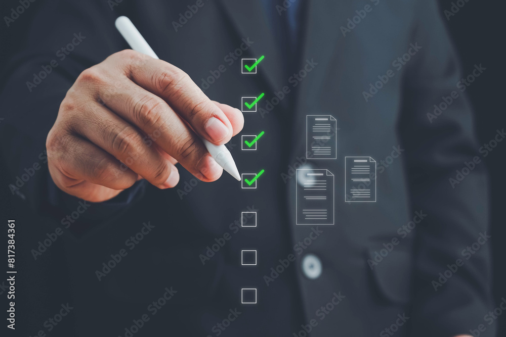 Electronic smart checklist and document on virtual screens concept ...