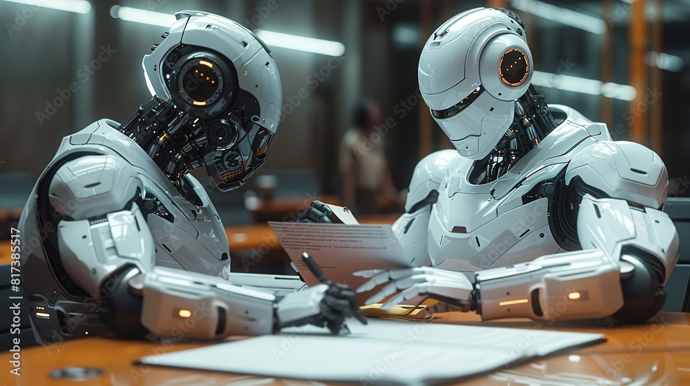 Working together, Robot and human in an office setting, the robot ...