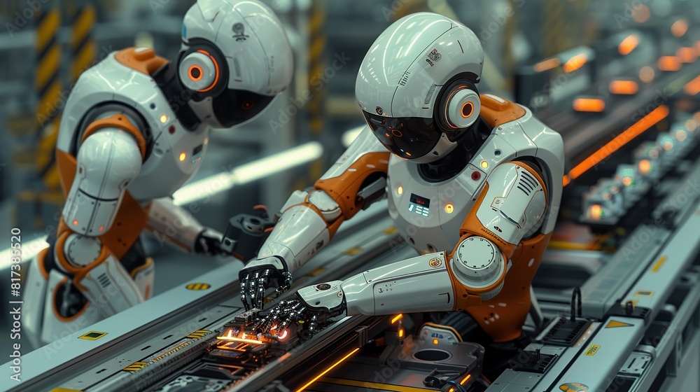 Working together, Robot and a human working together on an assembly ...