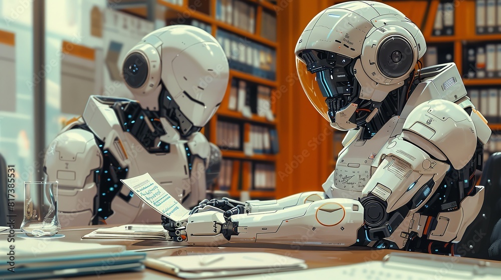 Working together, Robot and human in an office setting, the robot ...