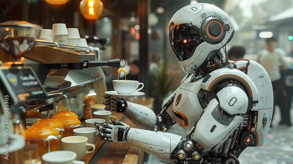 Working together, Robot serving coffee to a human in a cafe ...