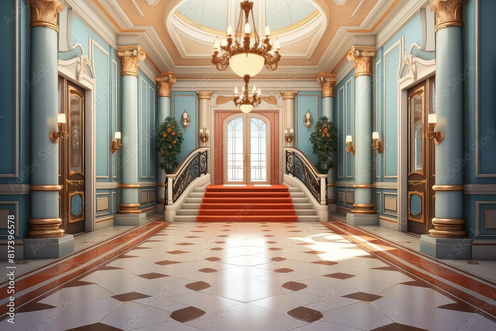 Foyer background flat design front view elegant grand entrance theme ...