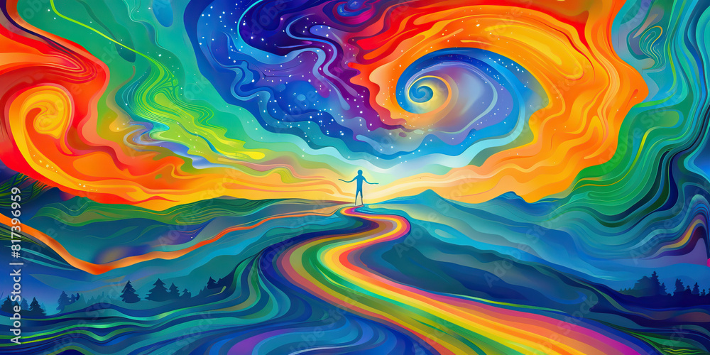 The Blue LSD Trip: A kaleidoscope of colors swirls around a peaceful ...