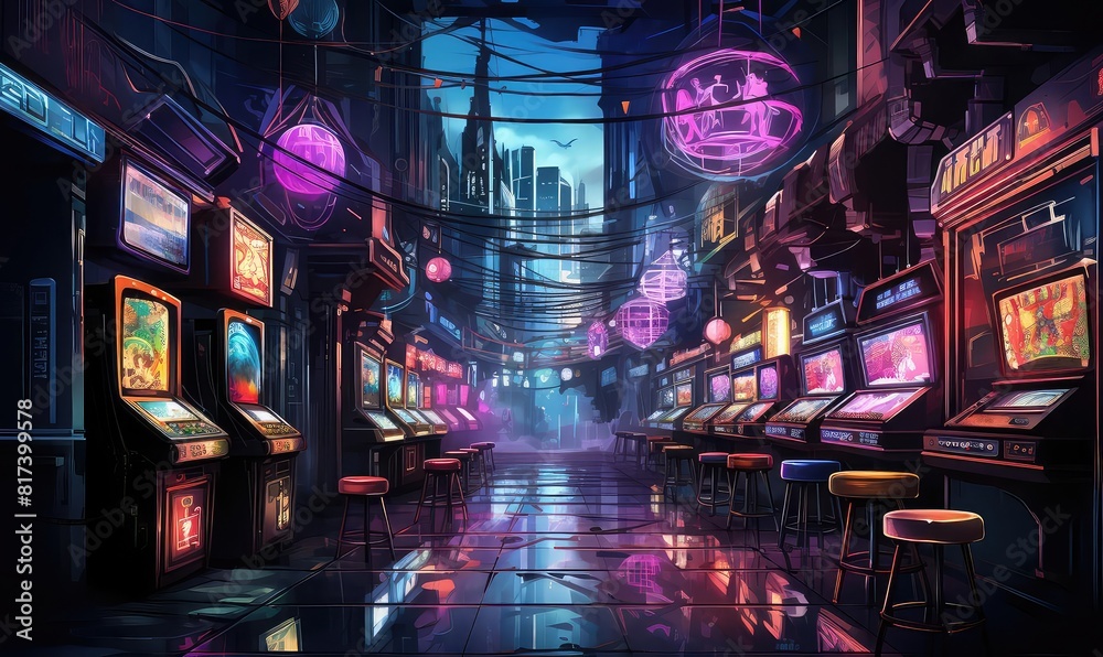 Game Room background flat design front view hightech arcade theme ...