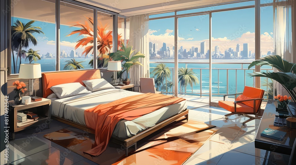 Guest Room background flat design top view modern luxury theme water ...