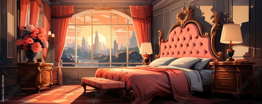 Guest Room background flat design front view welcoming cozy theme ...