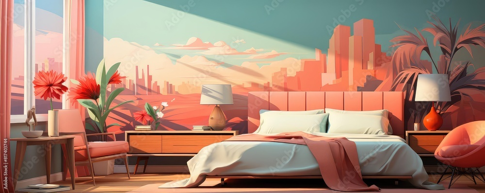 Guest Room background flat design top view minimalist clean theme water ...