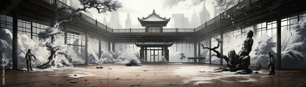 Gym background flat design top view eclectic martial arts dojo theme 3D ...