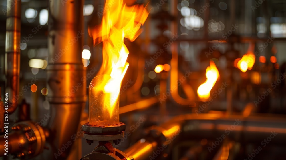 Bright flames lick the air as liquid gas is burned off during the ...