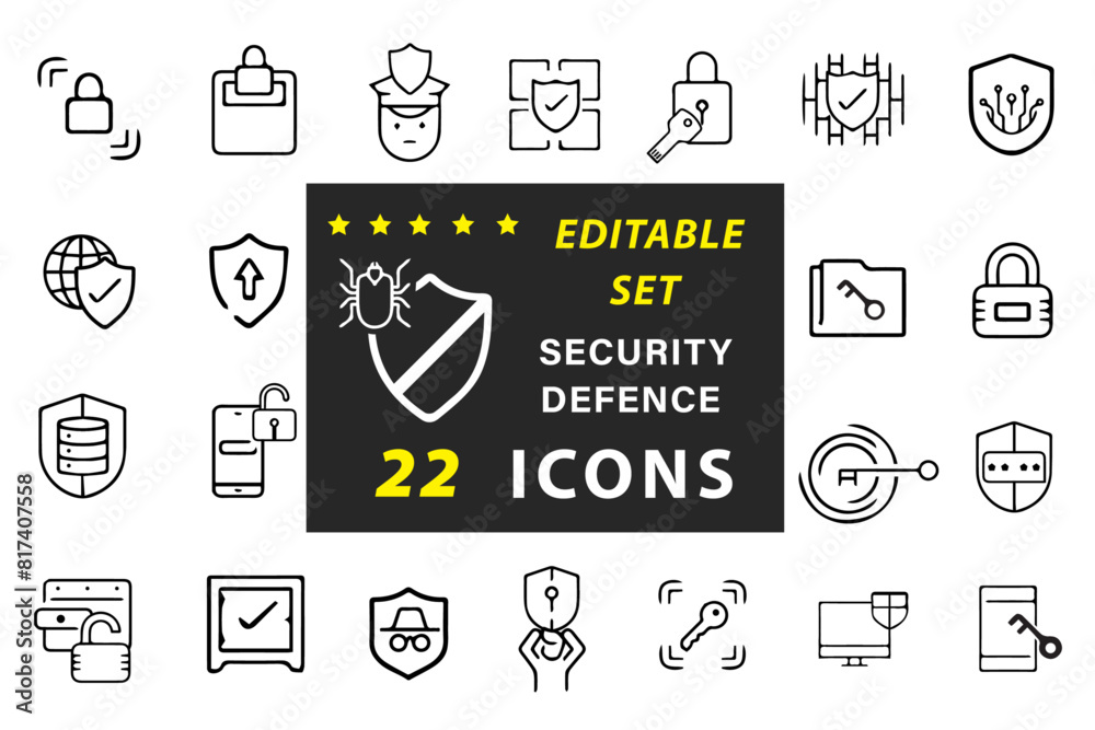 Defense security Pixel perfect thin line icons. Computer, security, web ...