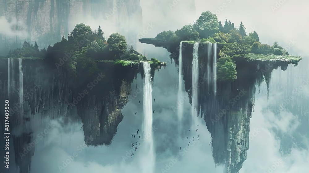 surreal landscape with floating islands and waterfalls fantasy world ...