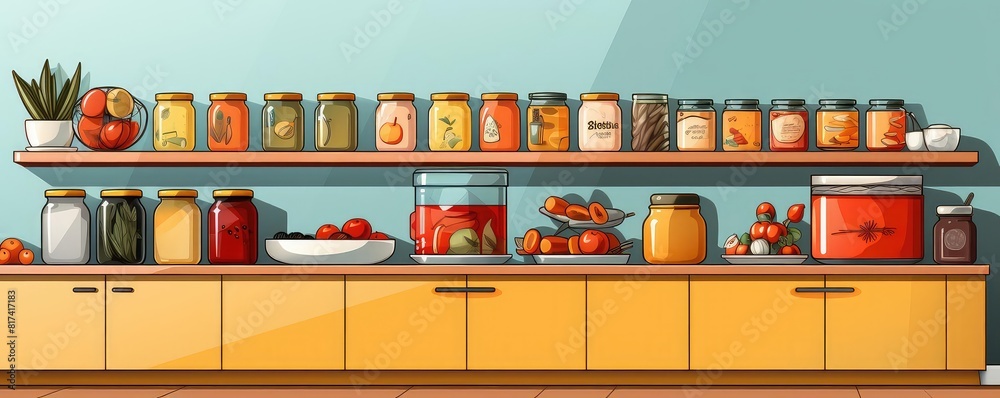 Pantry background flat design side view urban sleek storage theme ...