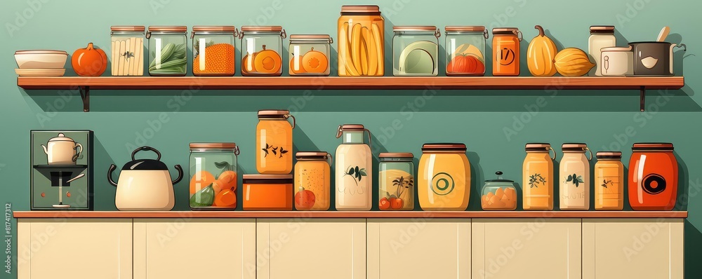 Pantry background flat design side view urban sleek storage theme ...