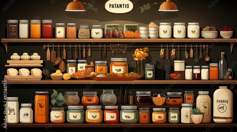 Pantry background flat design front view vintage culinary collection ...