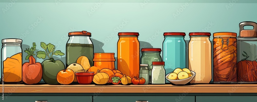 Pantry background flat design side view urban sleek storage theme ...