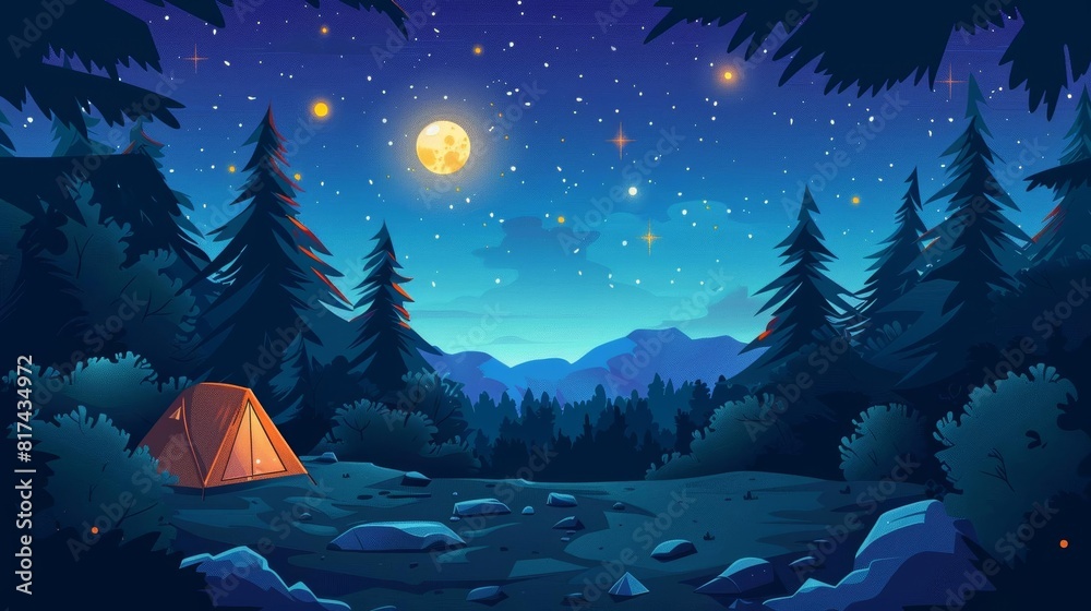 summer activities camping in the woods journey flat design front view ...