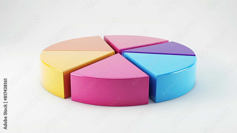 3D pie chart, each section colored in different colors on a white ...