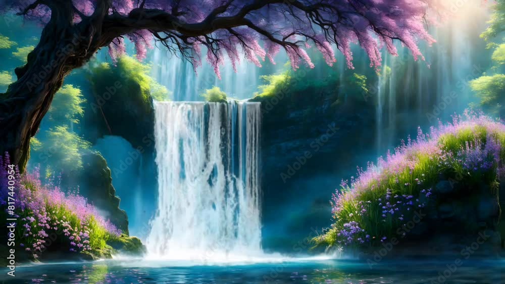 Waterfall in the forest. Seamless looping time-lapse 4k video animation ...