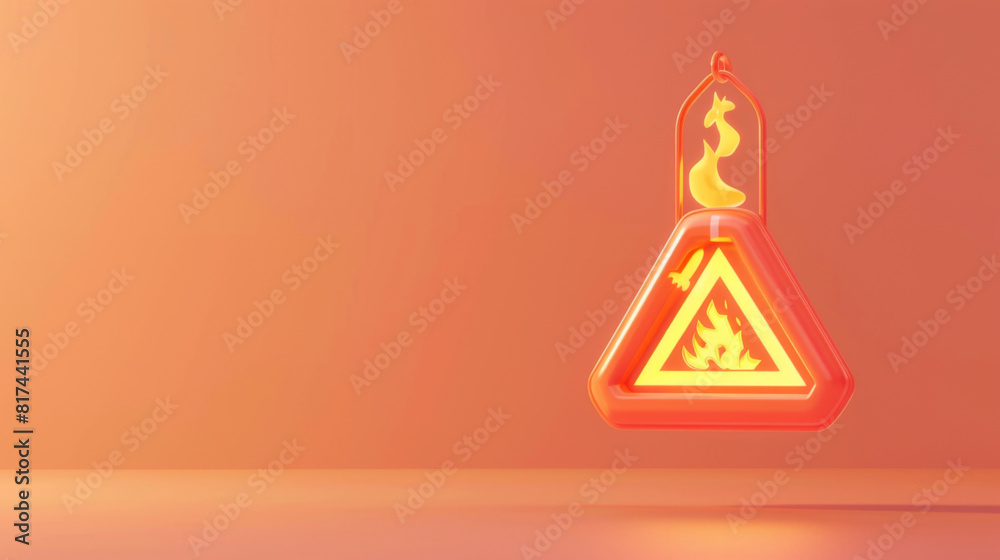 An illuminated fire hazard warning sign with a vivid flame icon ...