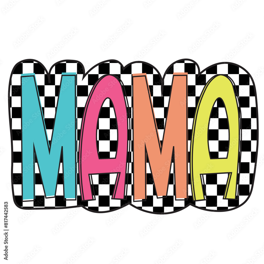 Mama PNG SVG, Mama doodle checkered bright svg png, race racing print, mom mama doodle bright ...