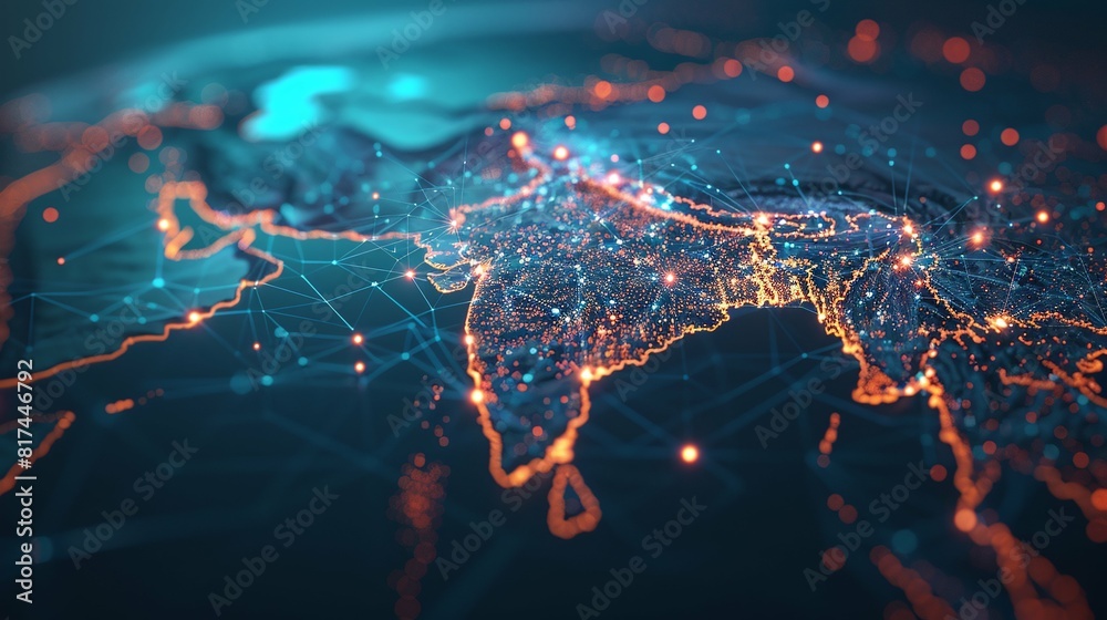 Stunning 8k stock photo of a India map with glowing network connections ...
