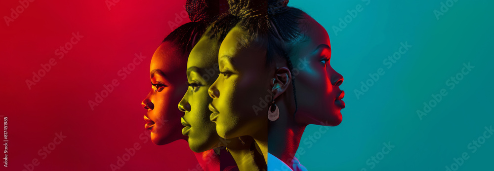 Four differently colored people standing together are portrayed in a ...