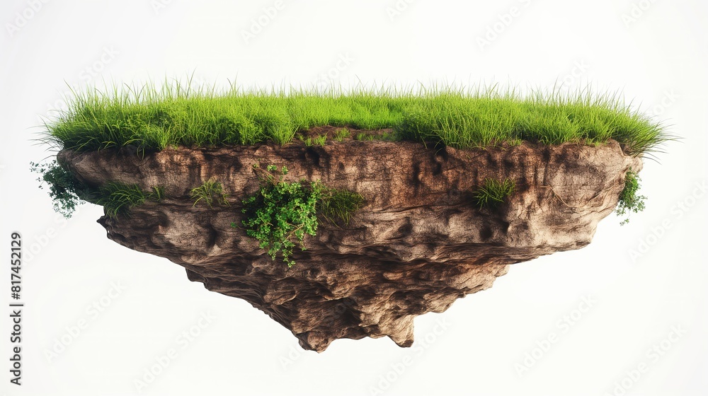 Flying land with beautiful landscape, green grass and waterfalls ...