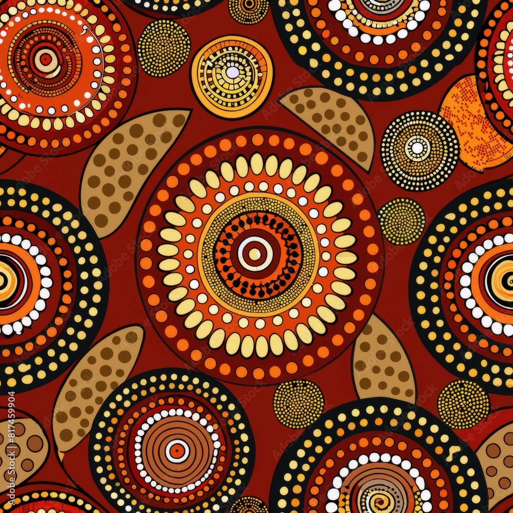 Seamless pattern of Aboriginal dot painting motifs in earthy tones ...
