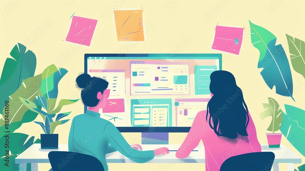 Website user testing flat design, side view, testing theme, watercolor ...