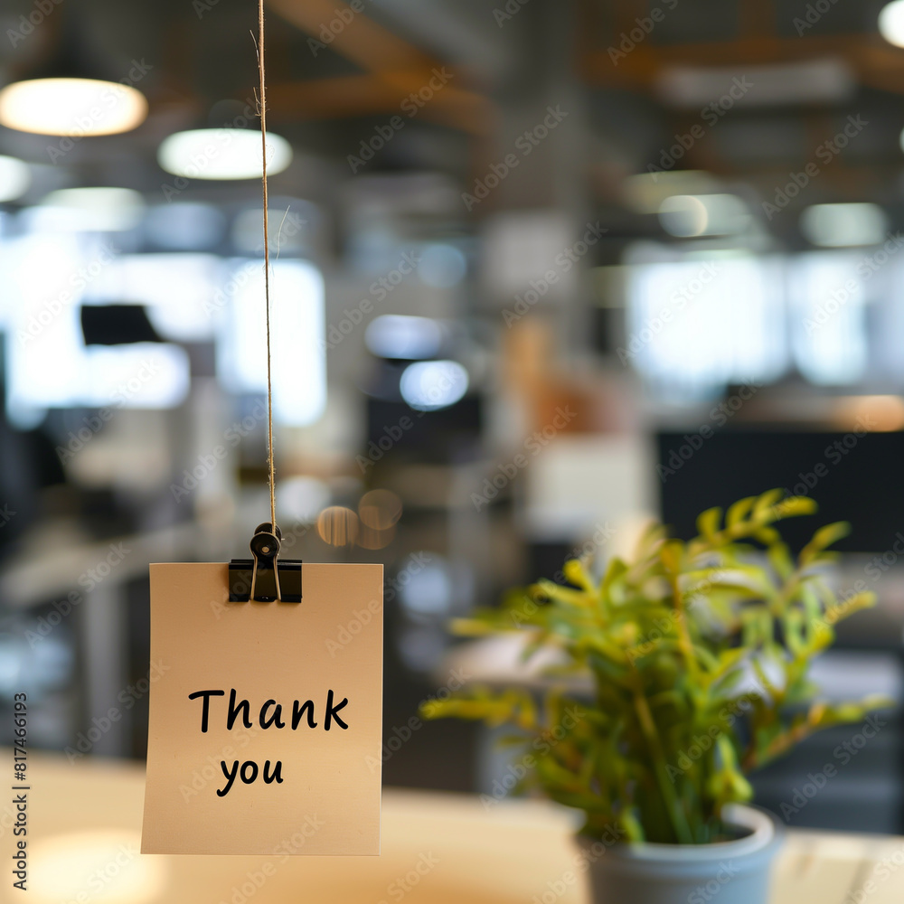 Thank you note hanging in a modern office space, suggesting a culture ...