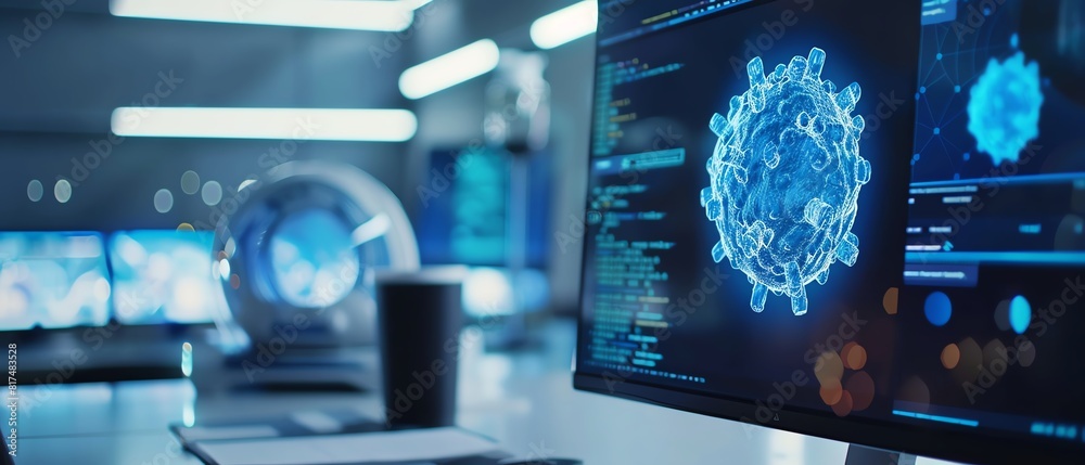 A computer screen showing an antivirus scan in progress, close up ...