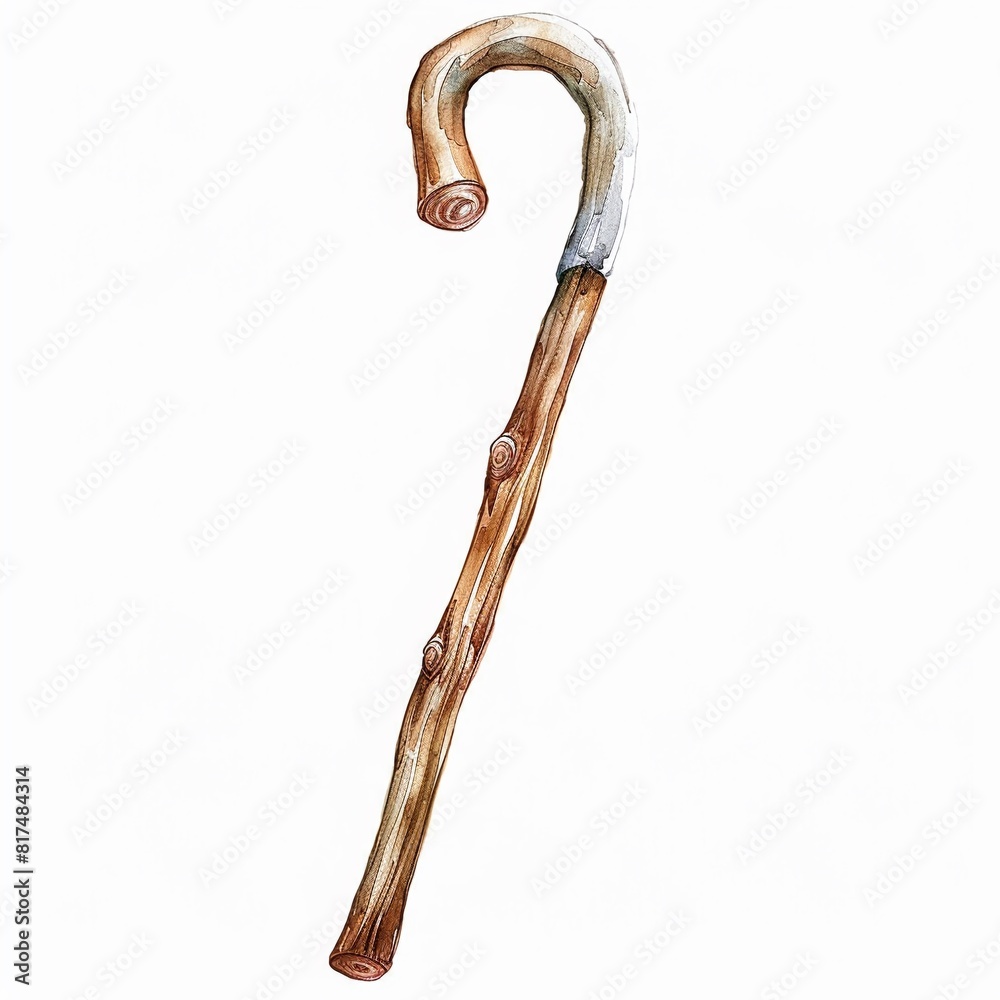 Watercolor illustration of a shepherds staff detailed and rustic Stock ...