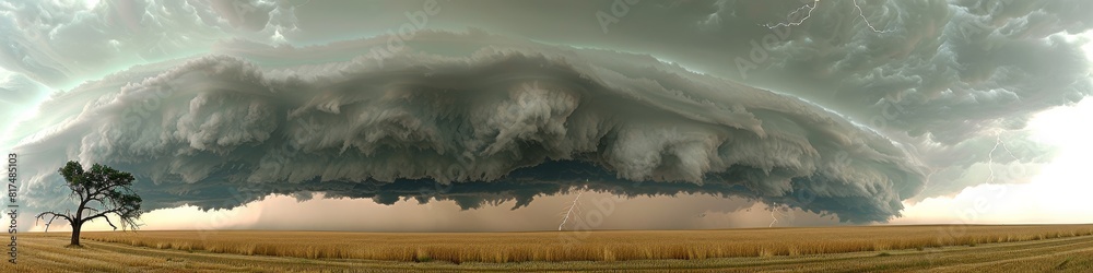 Massive Storm Cloud Formation Over a Lone Tree in an Open Field ...