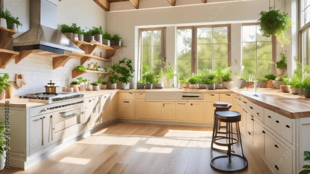 A bright and airy kitchen filled with natural light and adorned with ...