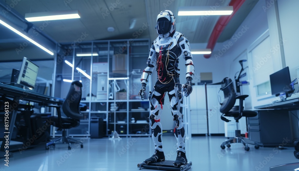The image shows a humanoid robot standing in a room. The robot is ...