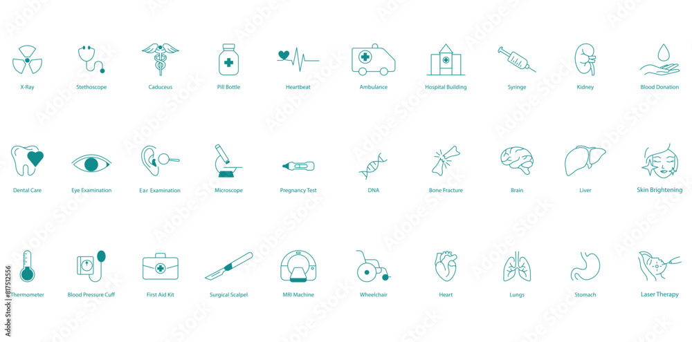 Critical Health Care and Diagnostic Procedures Vector Icon Collection ...