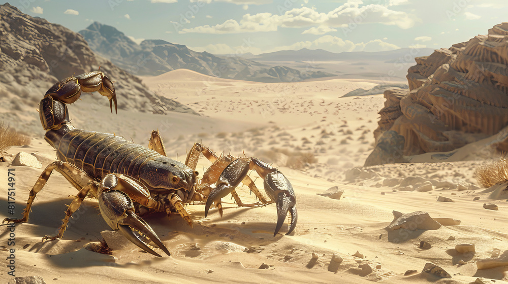 A digitally created image depicting a giant scorpion in a realistic ...