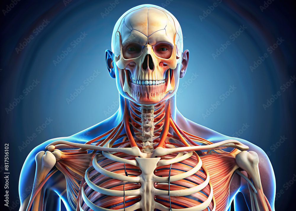 Detailed close-up of human skeletal system focusing on bones and joints ...