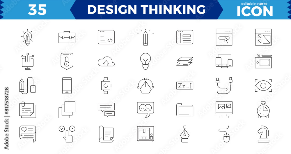 Set of pixel Perfect design thinking Icons. Simple line art style icons ...