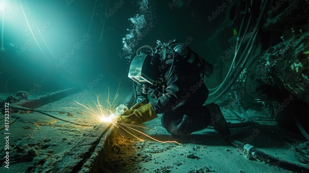 Underwater welders working at Sparks turn on lights on the seabed to ...