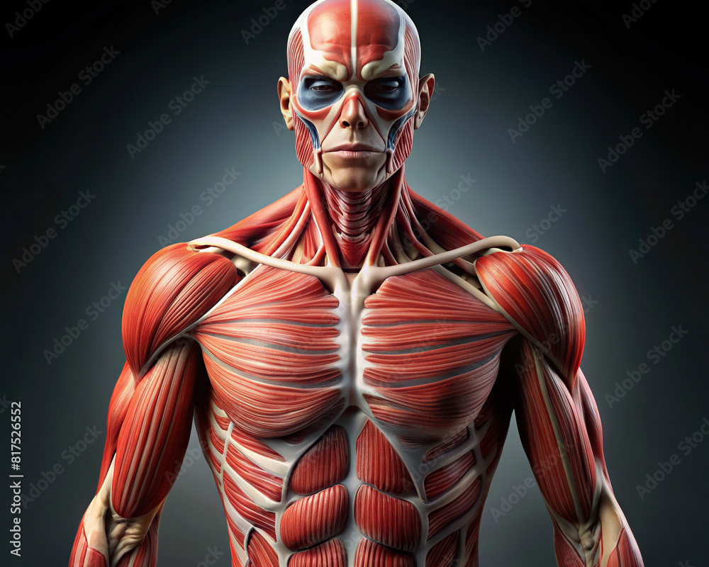 Detailed view of muscles, including skeletal muscles, smooth muscles ...