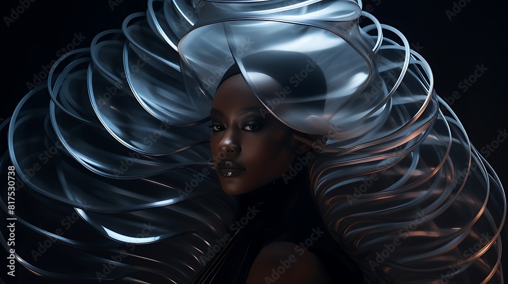 Fashion Surreal Concept. Closeup portrait of black woman in avant garde ...