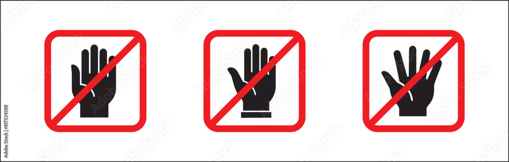 Stop hand icon. Square shape forbidden sign. Hand gesture restriction ...