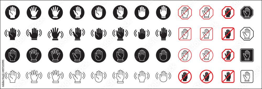 Stop hand icon. Waving hand icons. Forbidden sign collection. Hand ...