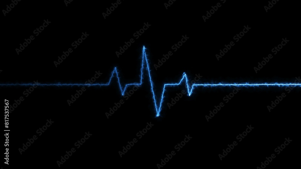Heart beat electric neon line royal blue color illustration. Black ...